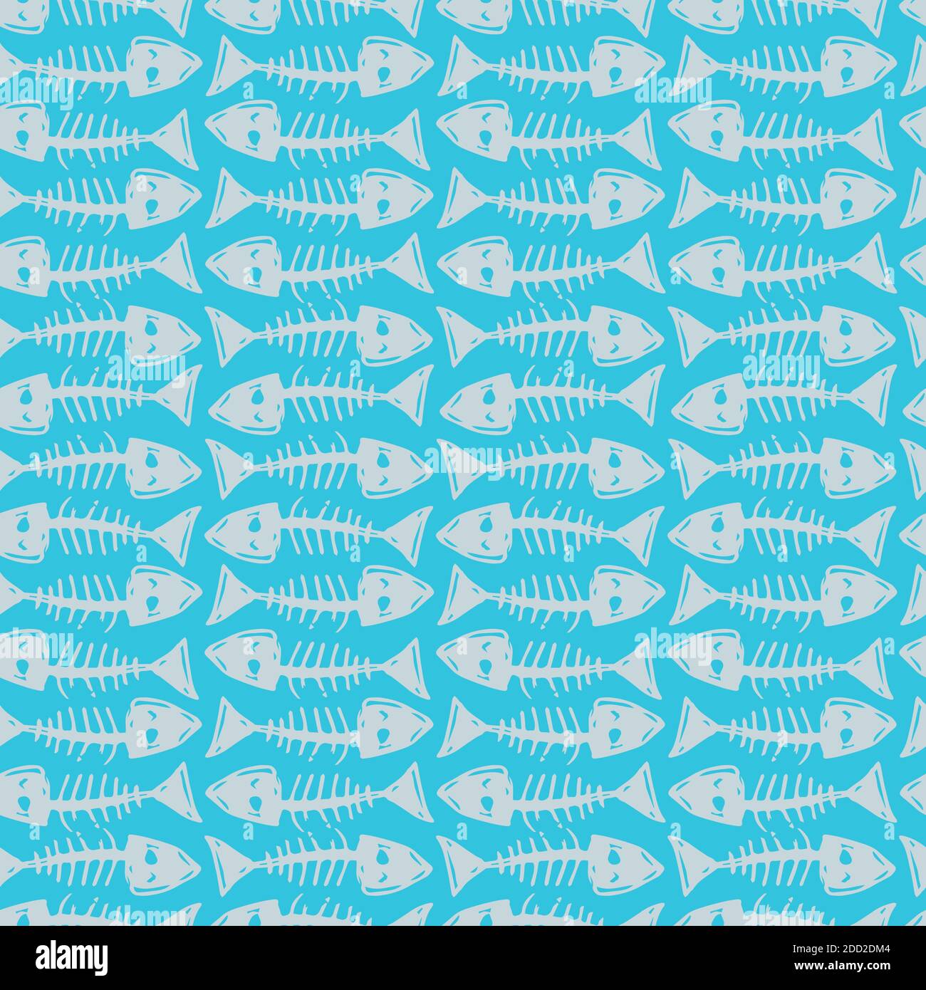 Vector blue neat rows of pen sketch fish bone seamless pattern. Perfect ...
