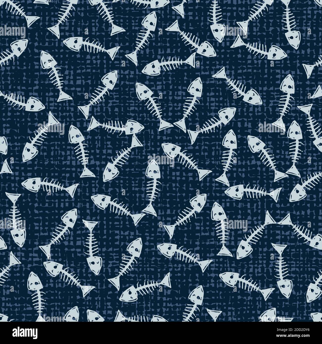 Vector blue pen sketch fish bone seamless pattern with canvas ...