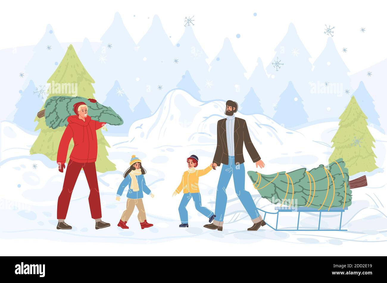 Flat cartoon characters happy holidays vector illustration concept ...