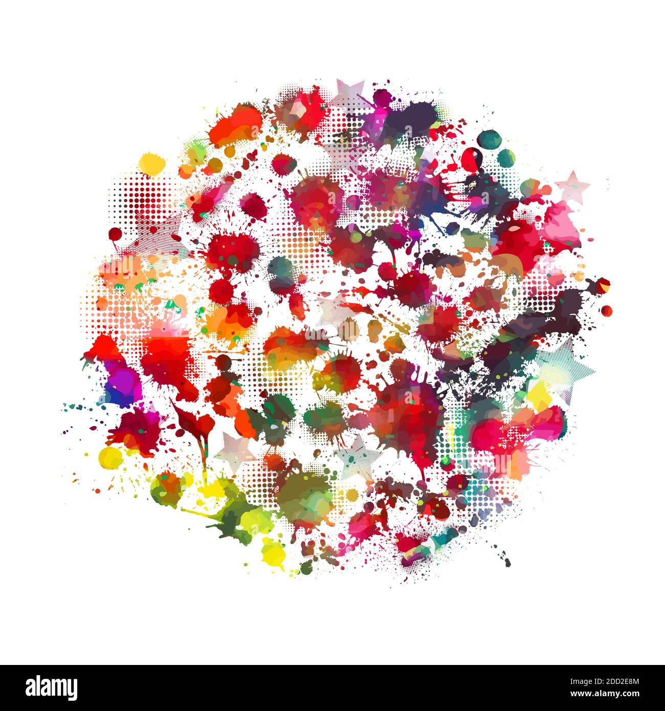 Multi-colored spots of paint on a black background. Mixed media. Vector ...