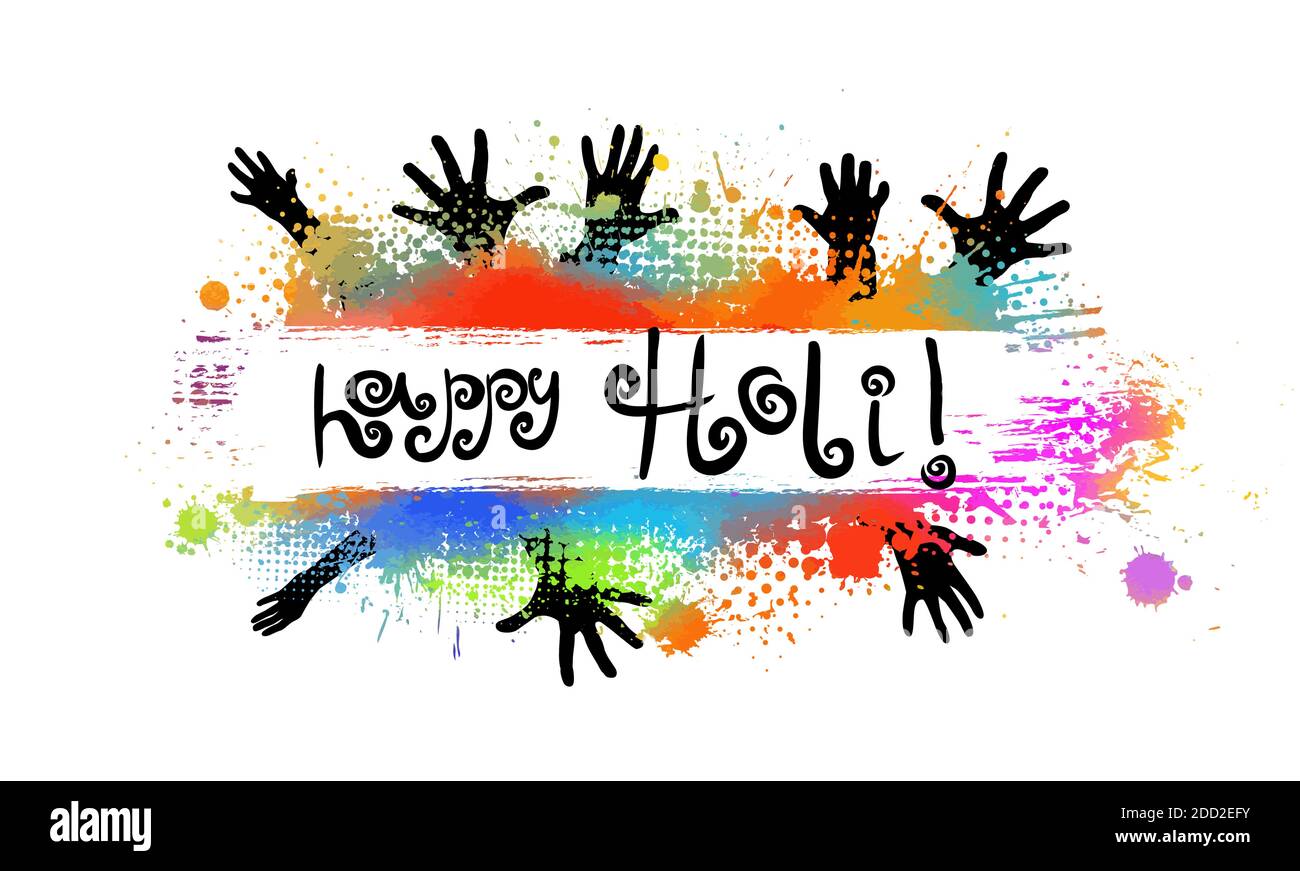 illustration of colorful hand print in Happy Holi background Stock ...