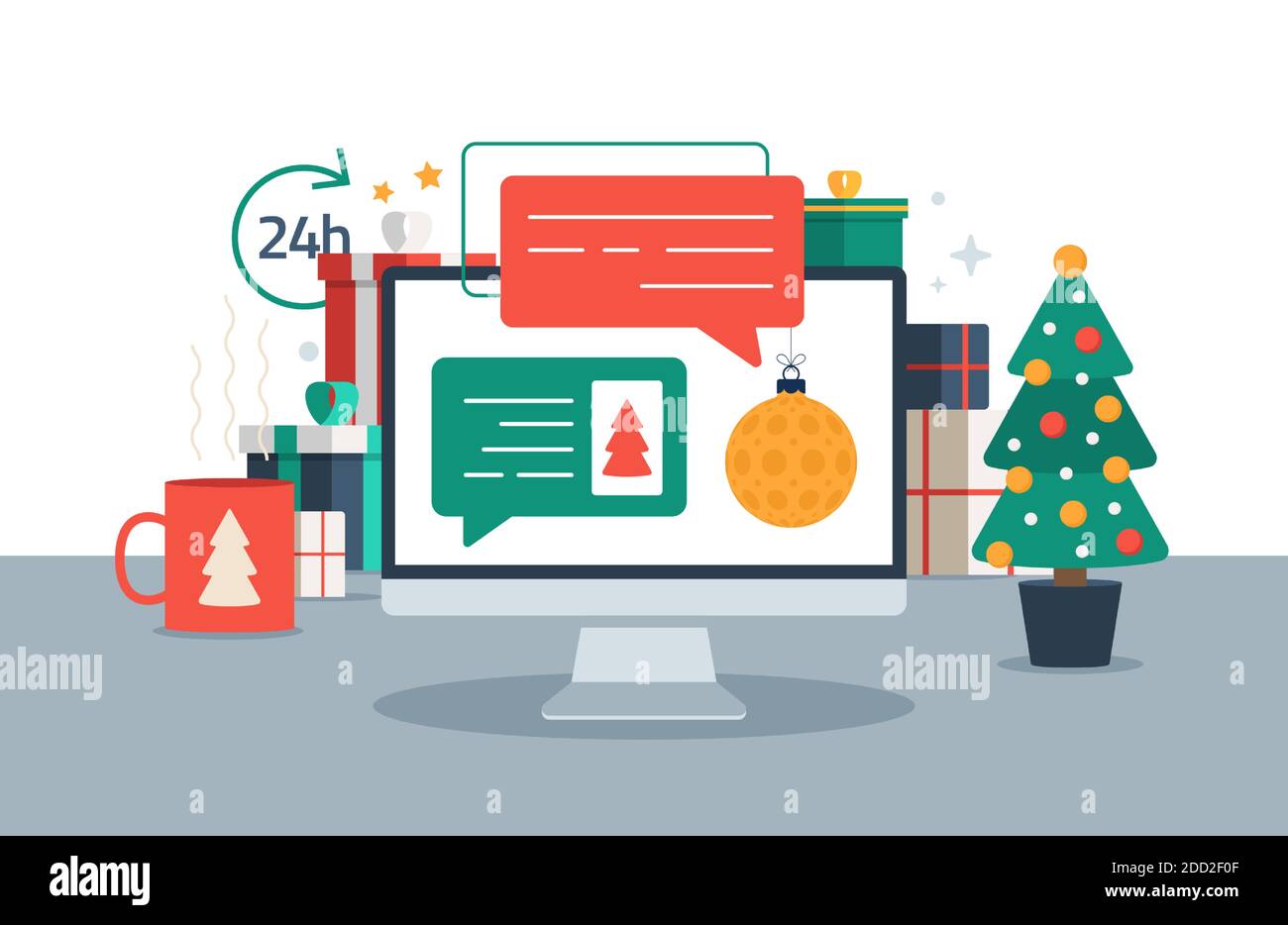 Christmas chatting on pc computer. Chat messages on computer online ...