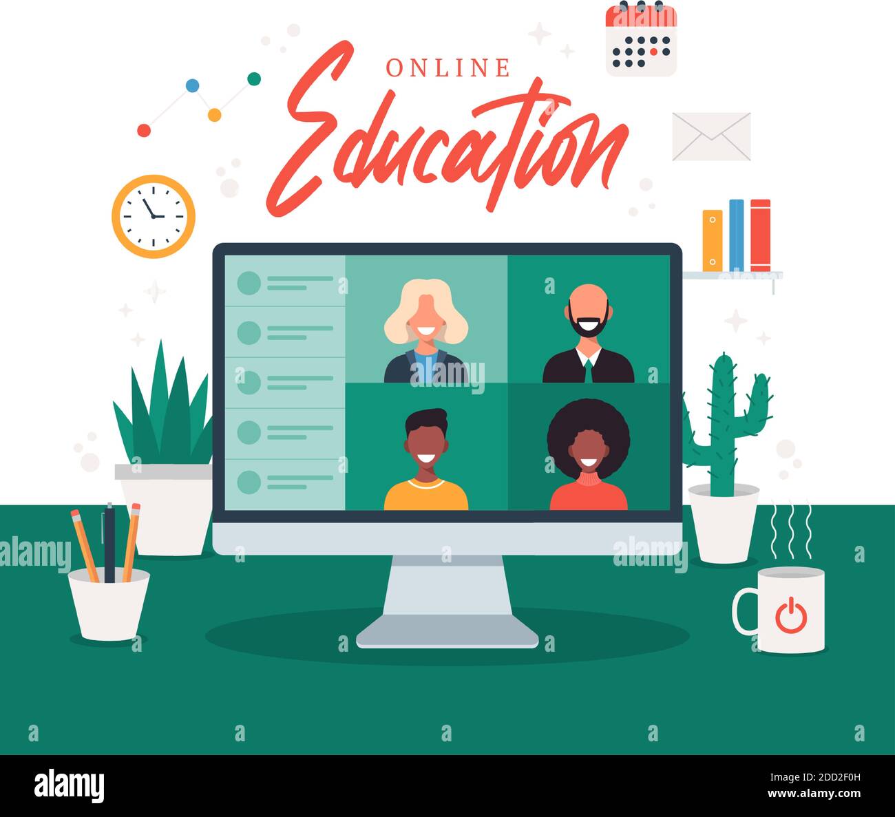 online education, e-learning, online course concept, home school vector ...