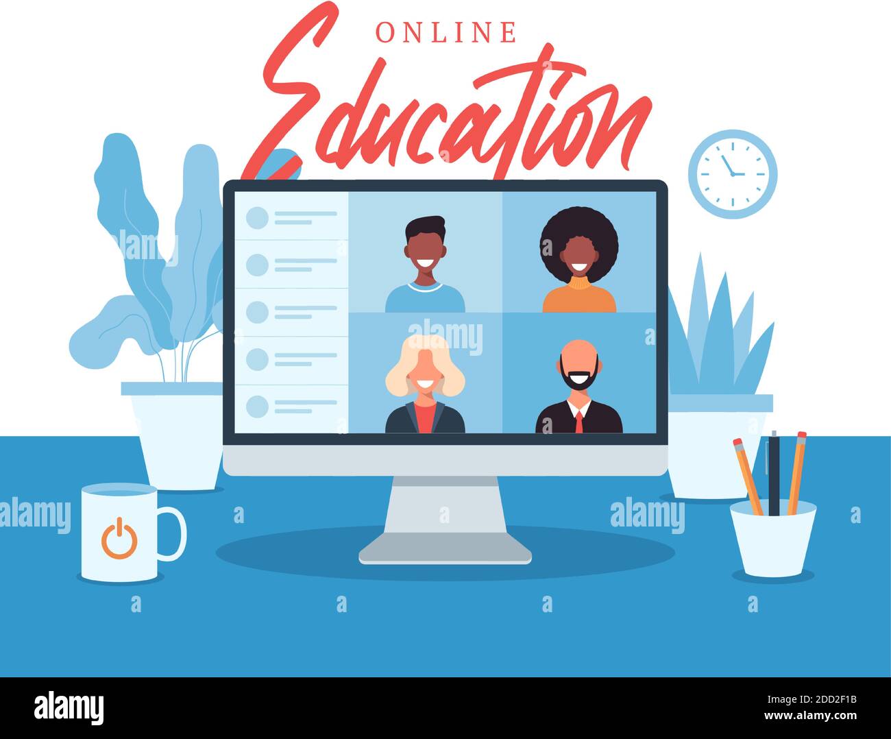 online education, e-learning, online course concept, home school vector ...