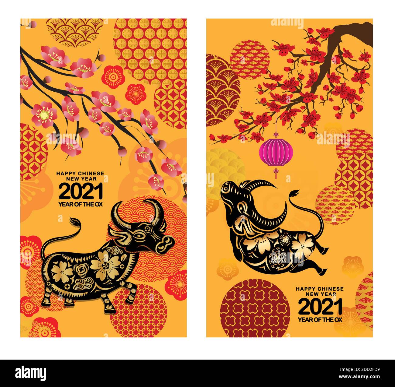 Set of Happy Chinese New Year 2021 vertical banners for social media ...