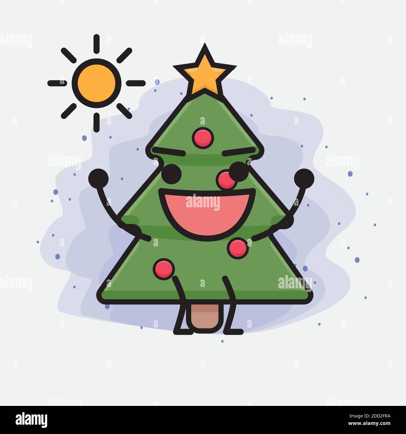 Christmas Tree Cute Icon Character Illustration Stock Vector Image ...