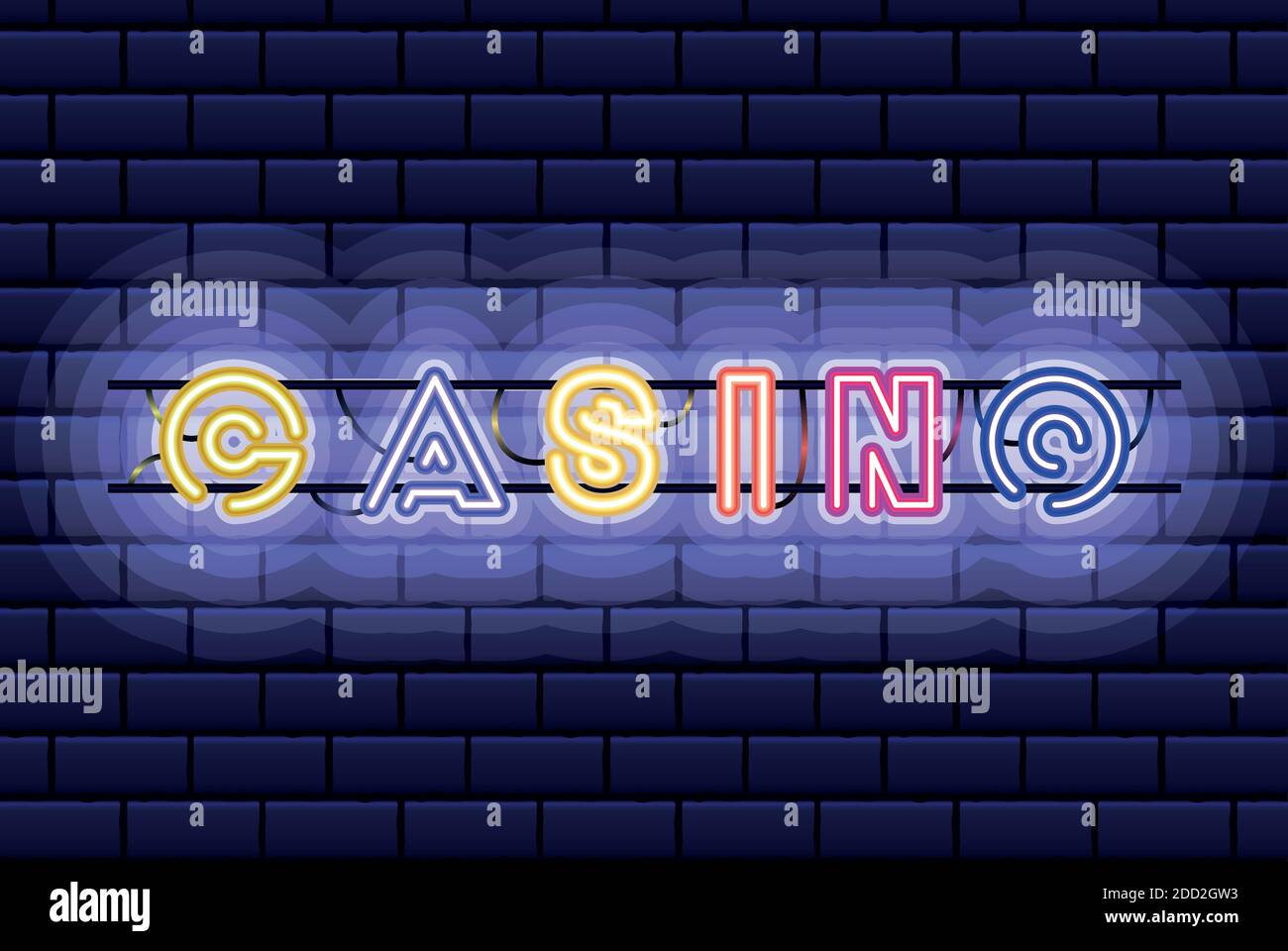 casino lettering in neon font with bricks Stock Vector Image & Art - Alamy