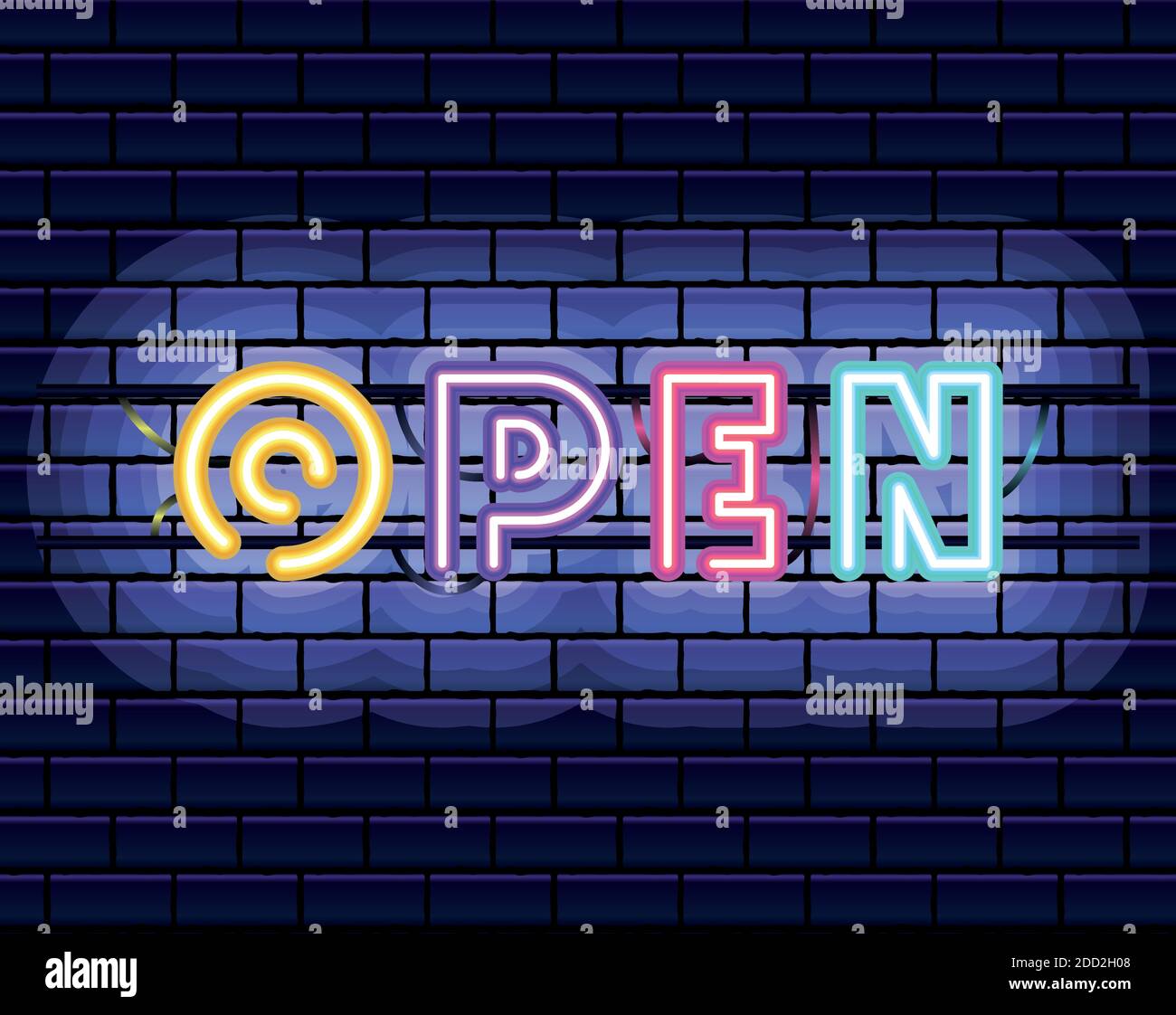 open lettering in neon font with bricks Stock Vector Image & Art - Alamy