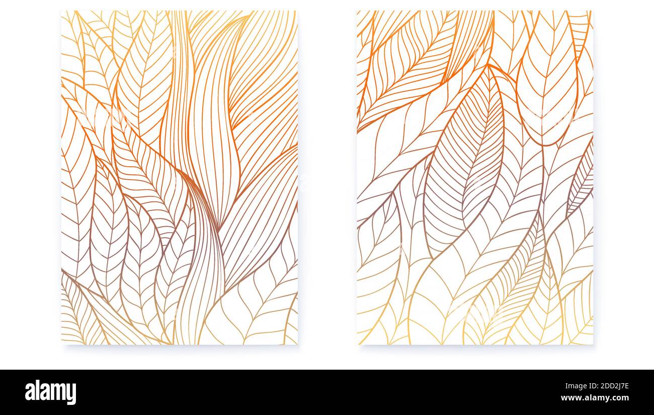 Set of posters with hand drawn stylized plant leaves. Abstract vector ...