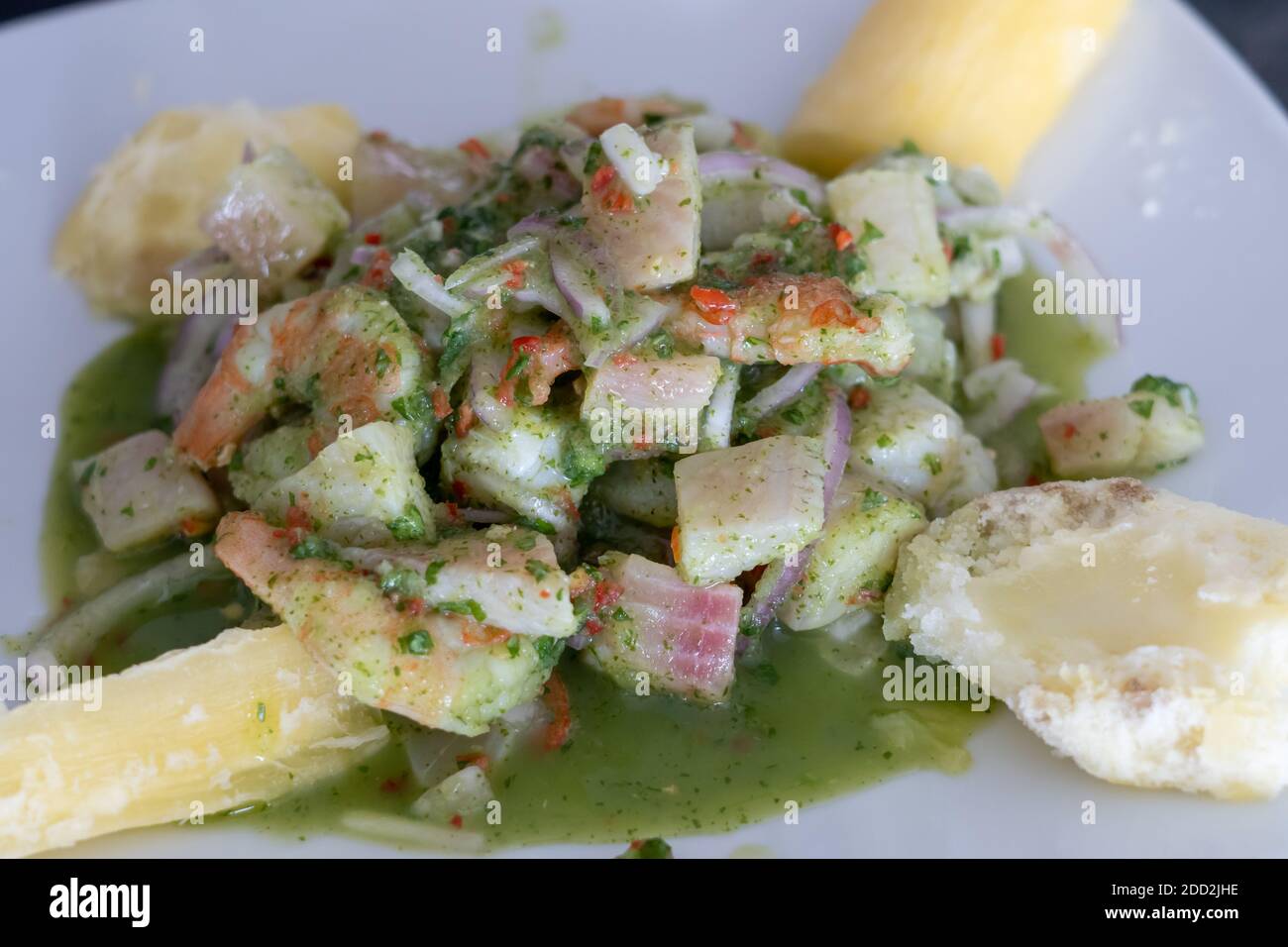 Peruvian ceviche with boiled yuca Stock Photo - Alamy