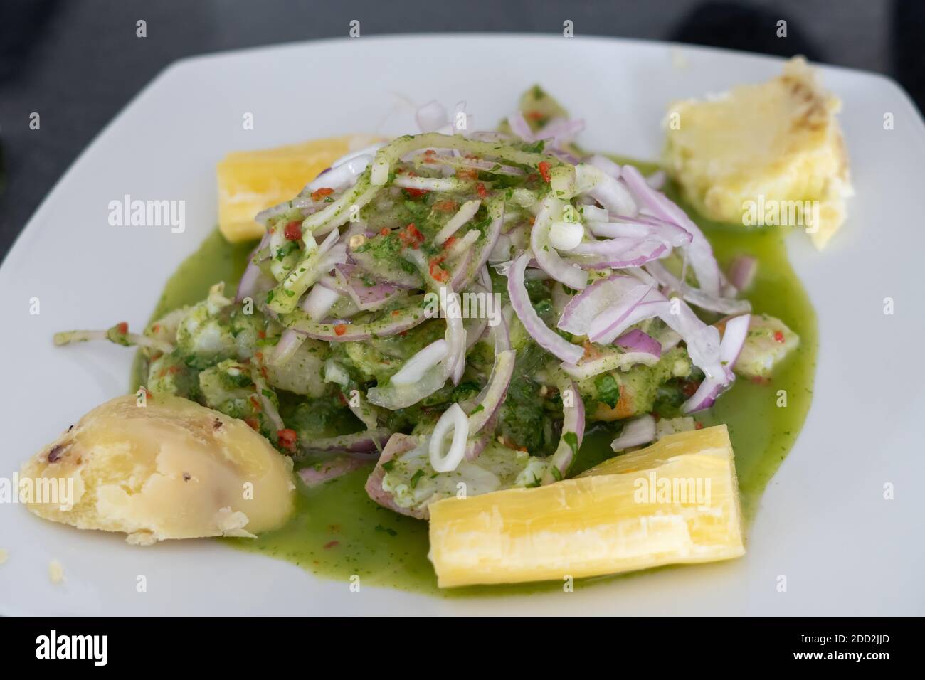 Peruvian ceviche with boiled yuca Stock Photo - Alamy