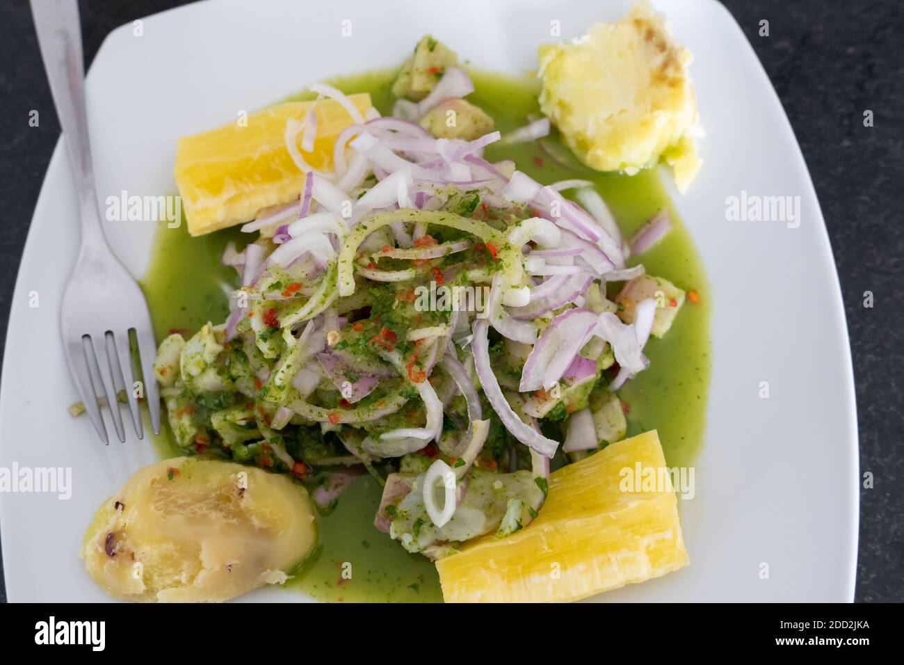 Peruvian ceviche with boiled yuca Stock Photo - Alamy