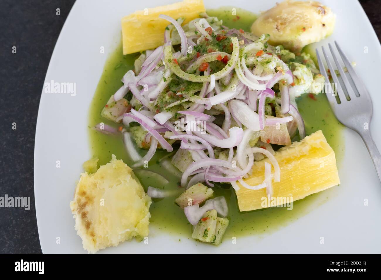 Peruvian ceviche with boiled yuca Stock Photo - Alamy