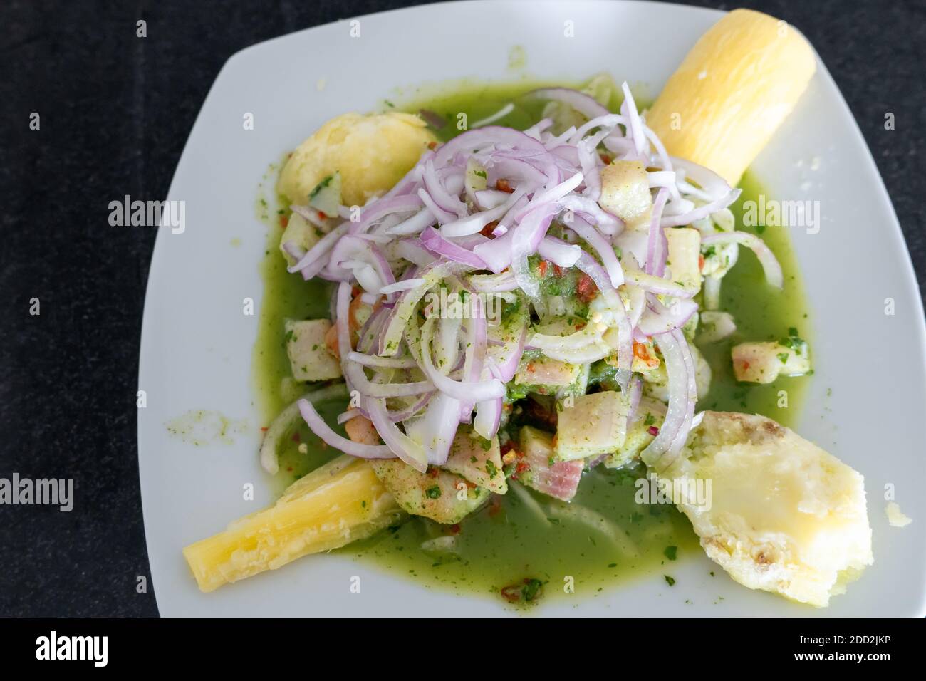 Peruvian ceviche with boiled yuca Stock Photo - Alamy