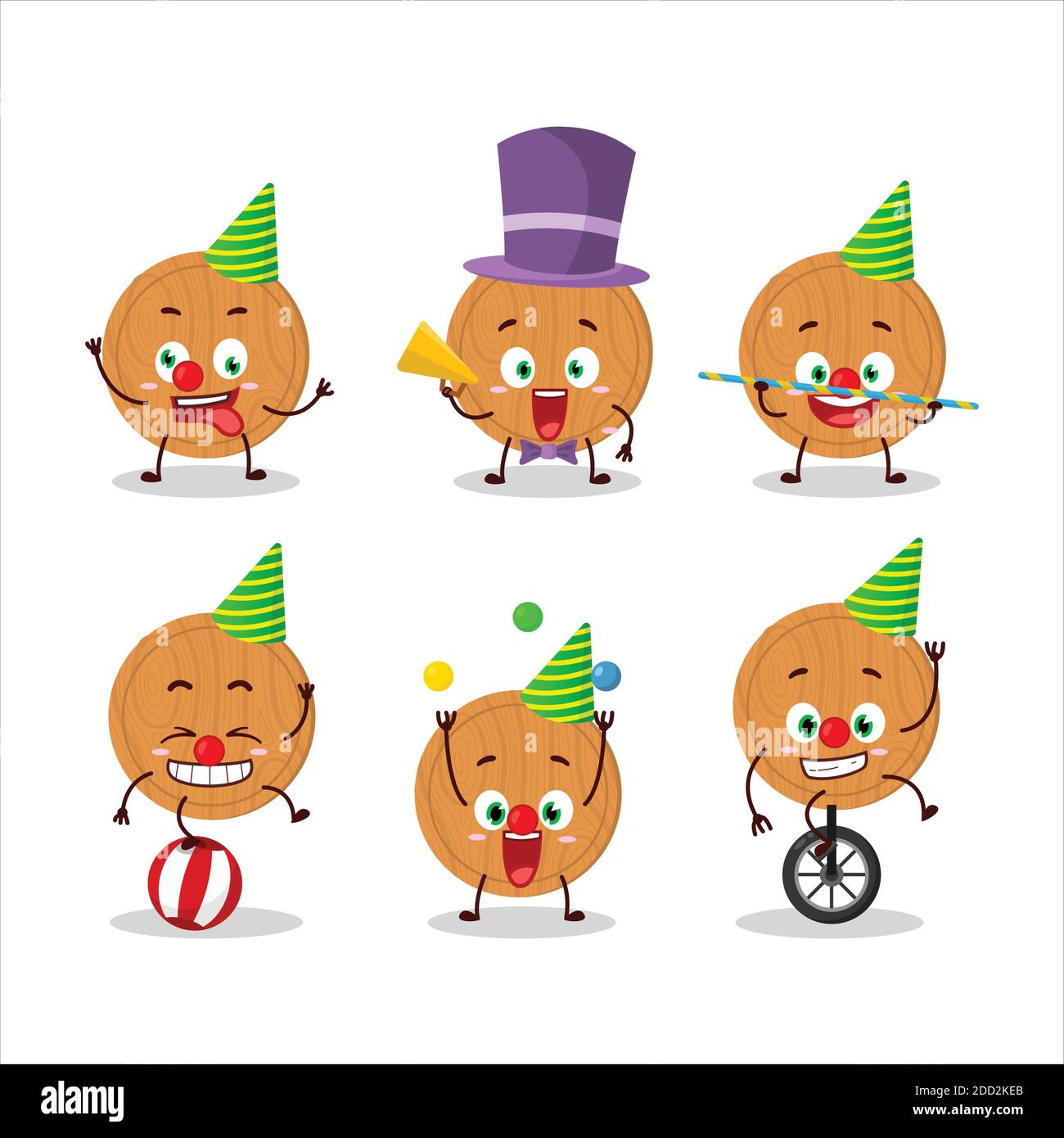 Cartoon character of circle wood cutting board with various circus ...