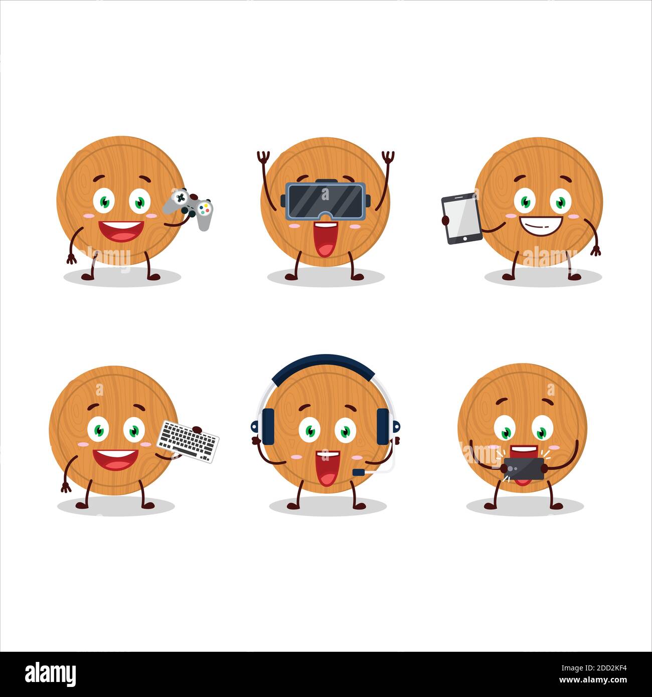 Circle wood cutting board cartoon character are playing games with ...