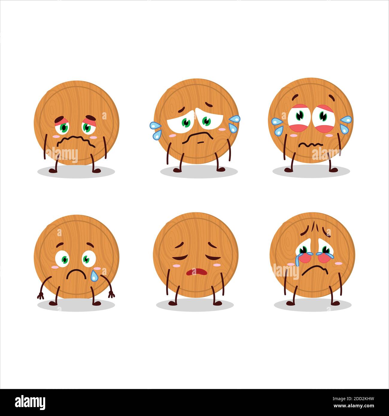 Circle wood cutting board cartoon character with sad expression. Vector ...