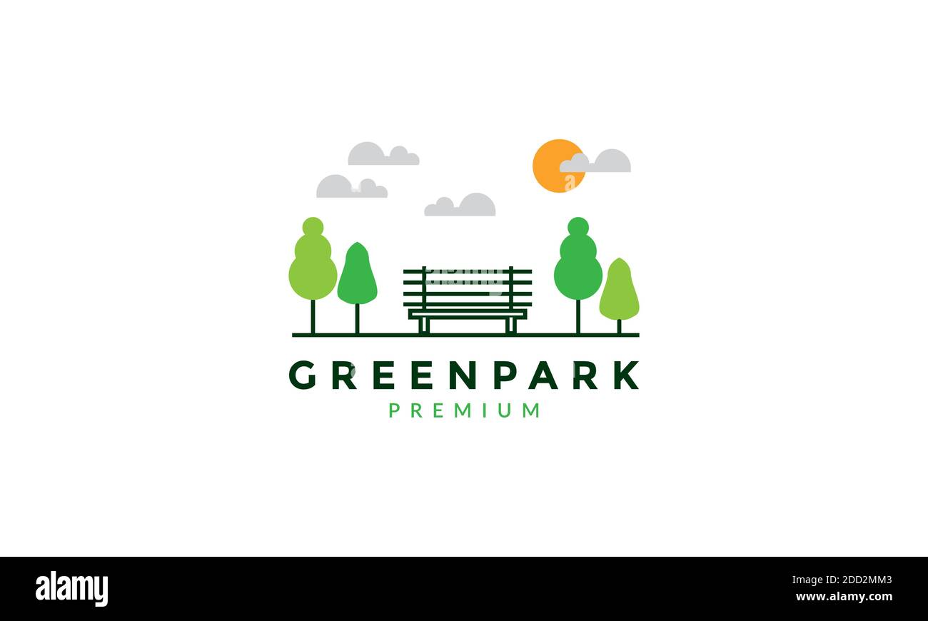 garden park minimalist with chair and tree logo vector icon ...