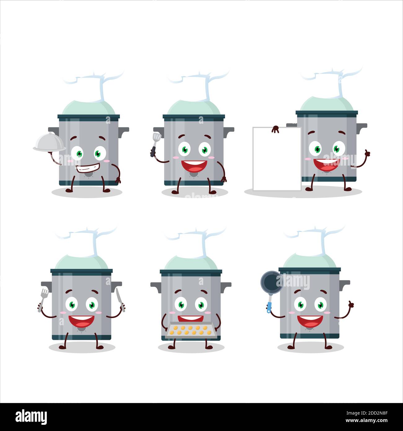 Cartoon character of cooking pan with various chef emoticons. Vector ...