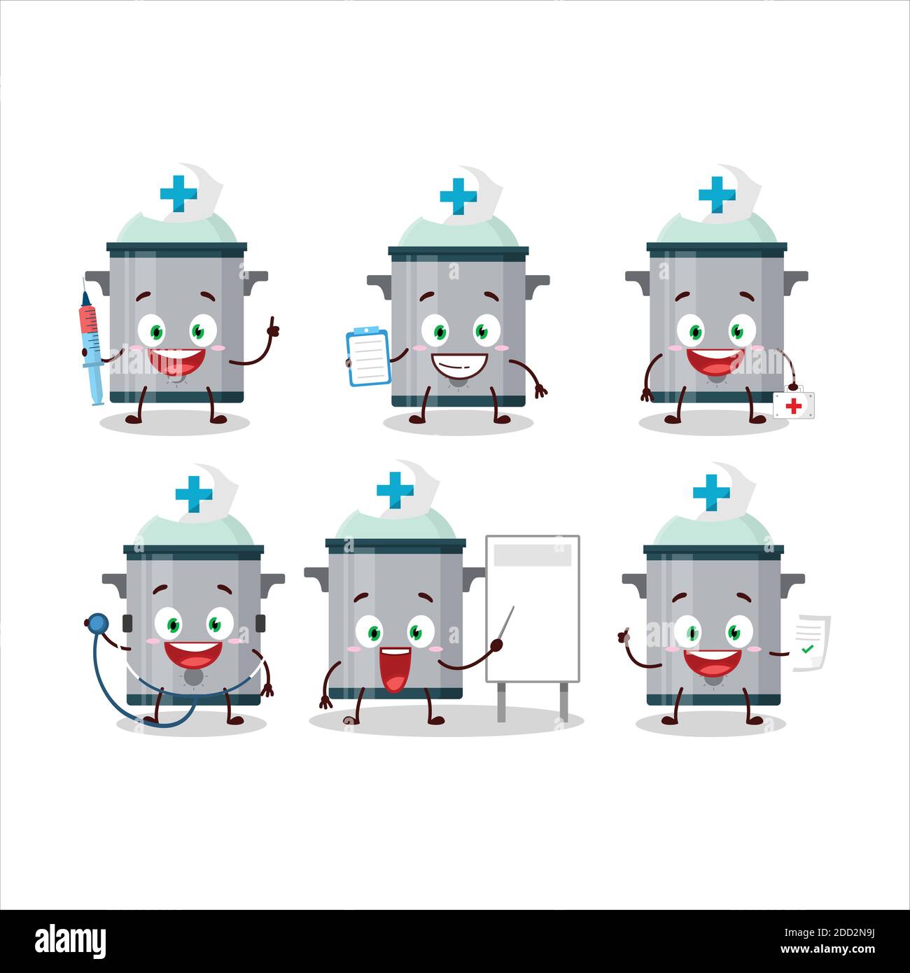 Doctor profession emoticon with cooking pan cartoon character. Vector ...