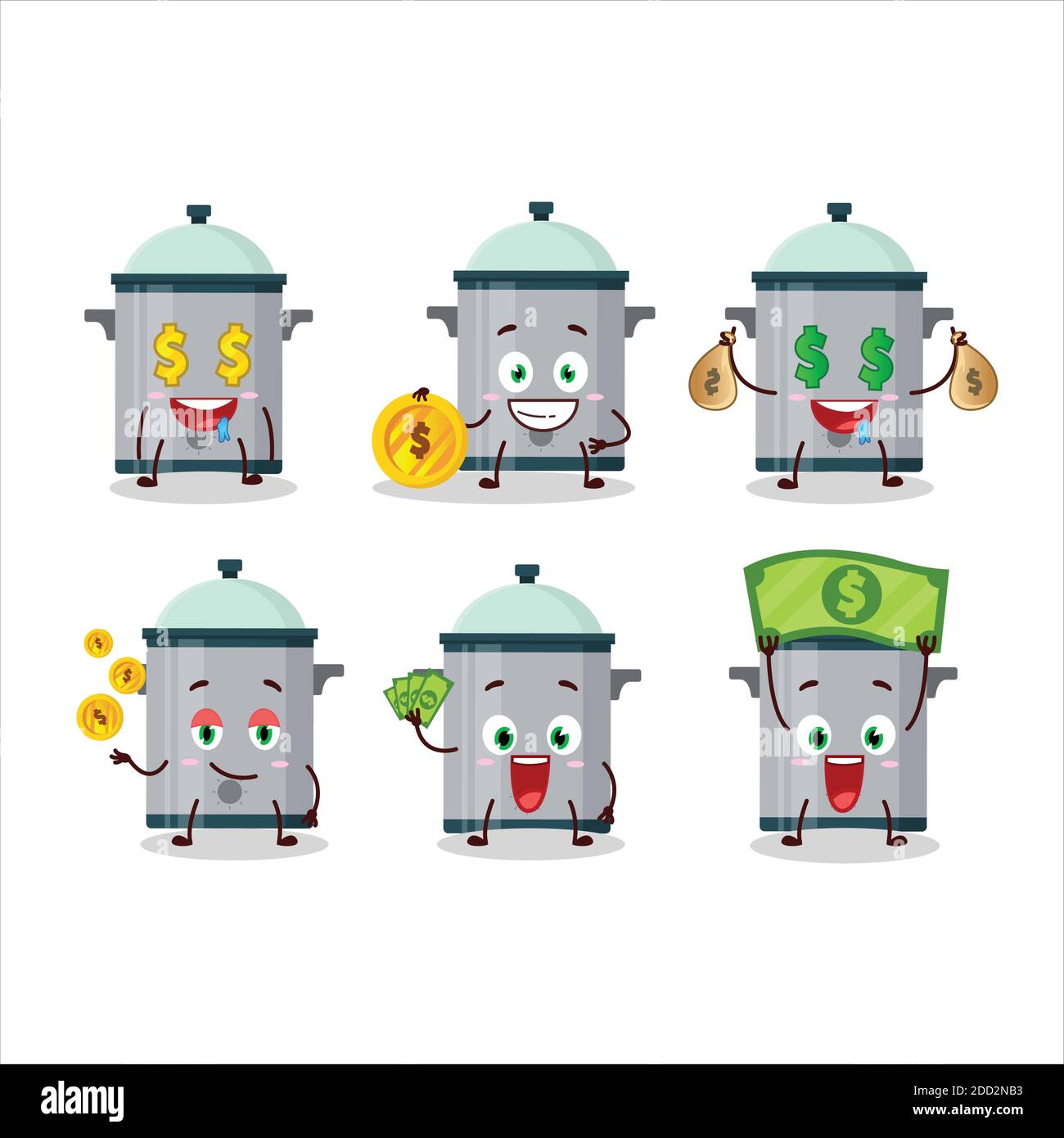 Cooking pan cartoon character with cute emoticon bring money. Vector ...
