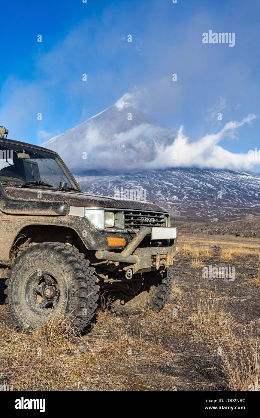 Modified Japanese SUV Toyota Land Cruiser Prado on mountain on ...