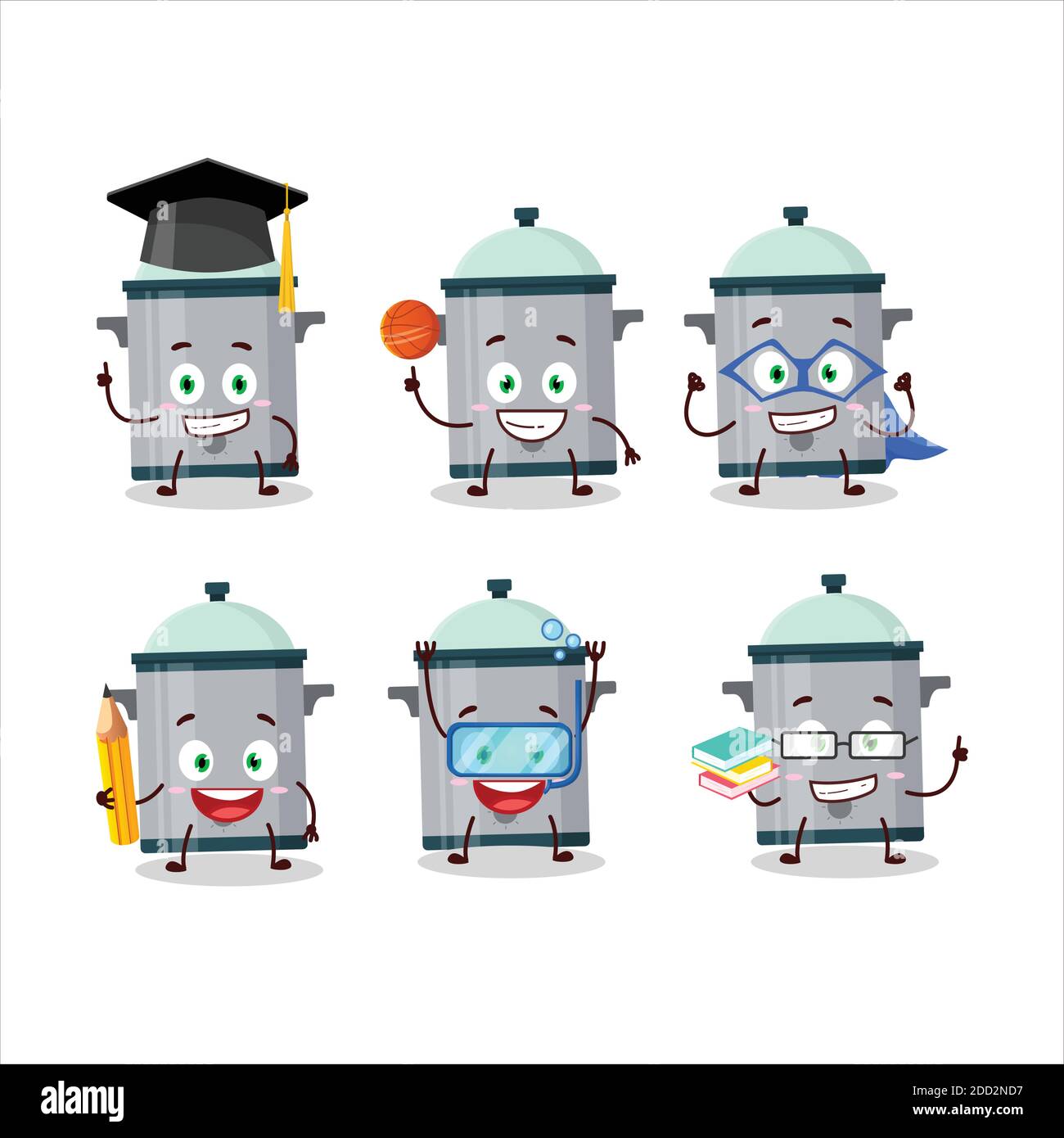 School student of cooking pan cartoon character with various ...