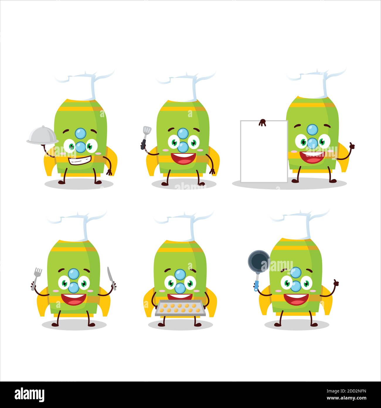 Cartoon character of green rocket firecracker with various chef ...