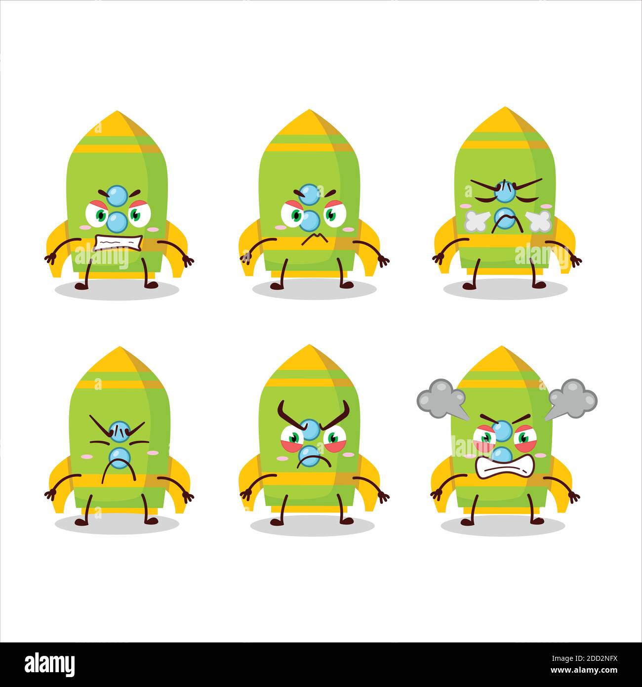 Green rocket firecracker cartoon character with various angry ...