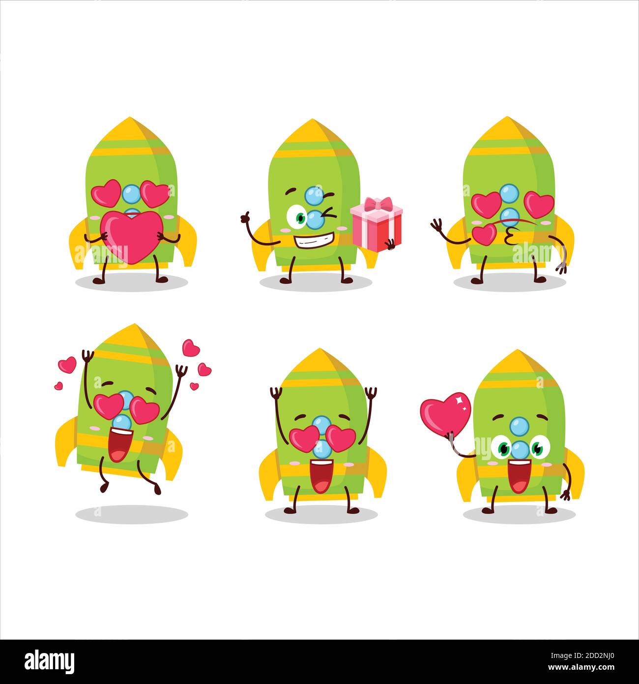 Green rocket firecracker cartoon character with love cute emoticon ...