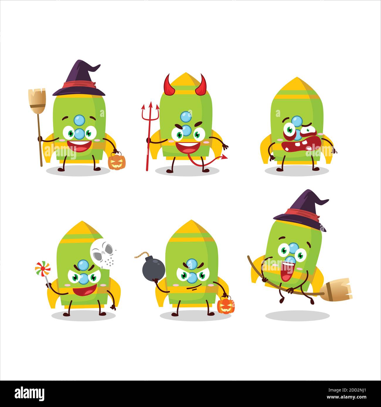 Halloween expression emoticons with cartoon character of green rocket ...
