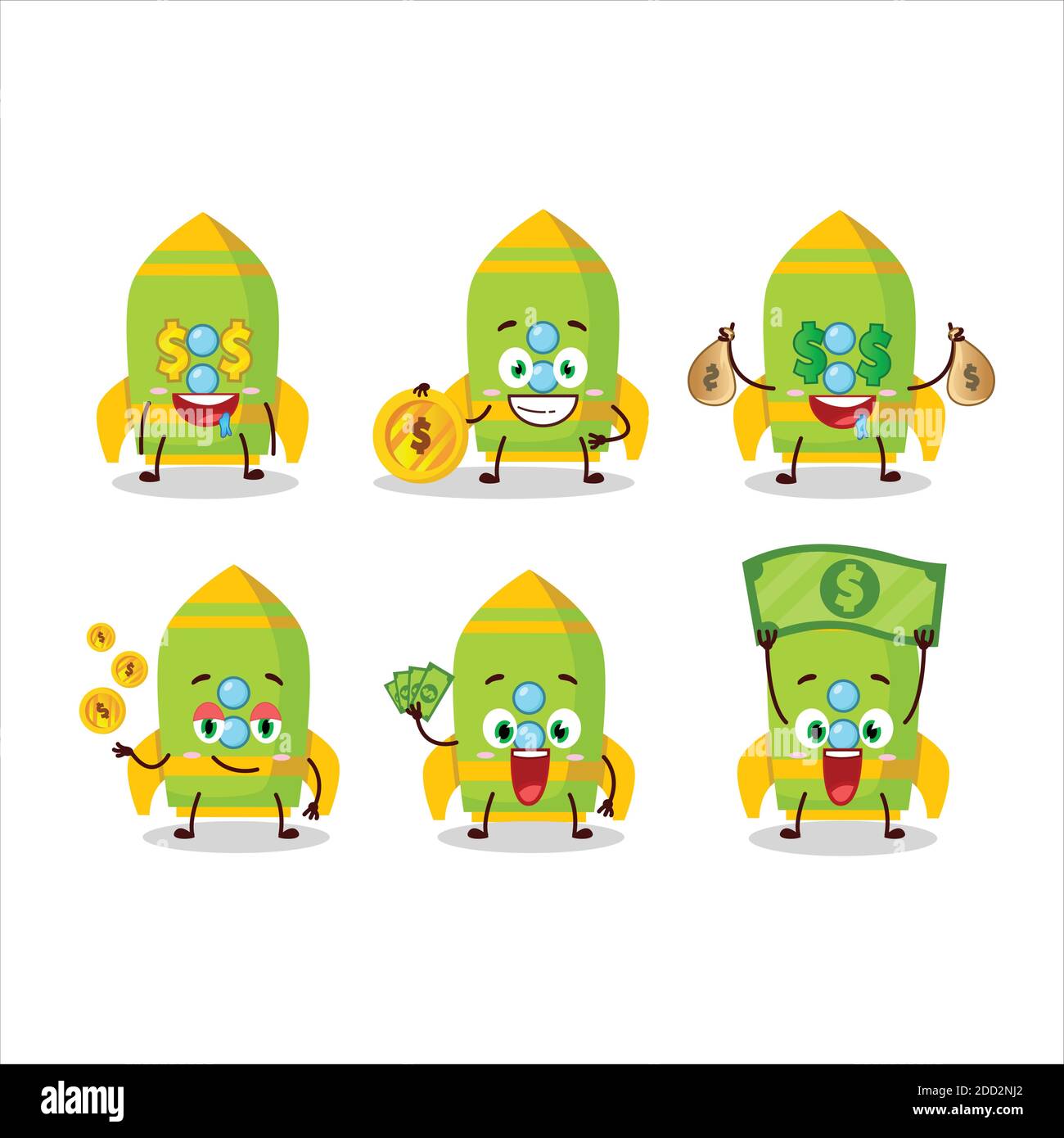 Green rocket firecracker cartoon character with cute emoticon bring ...