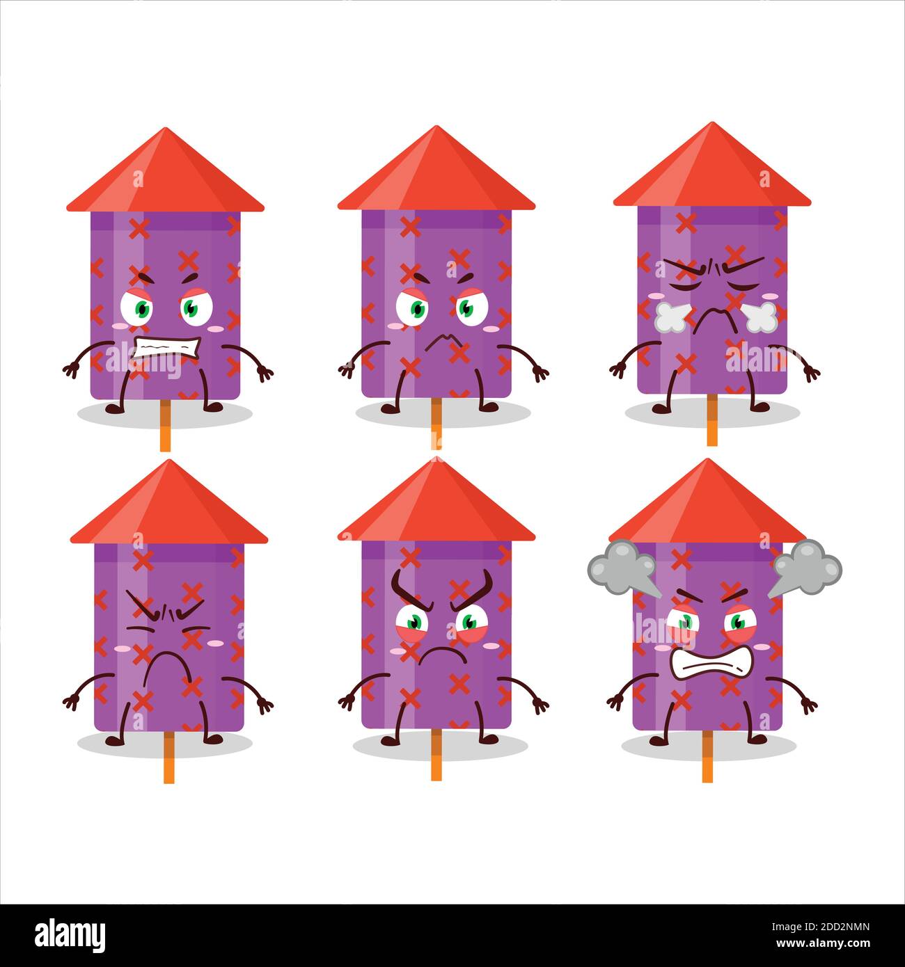 Purple firecracker cartoon character with various angry expressions ...