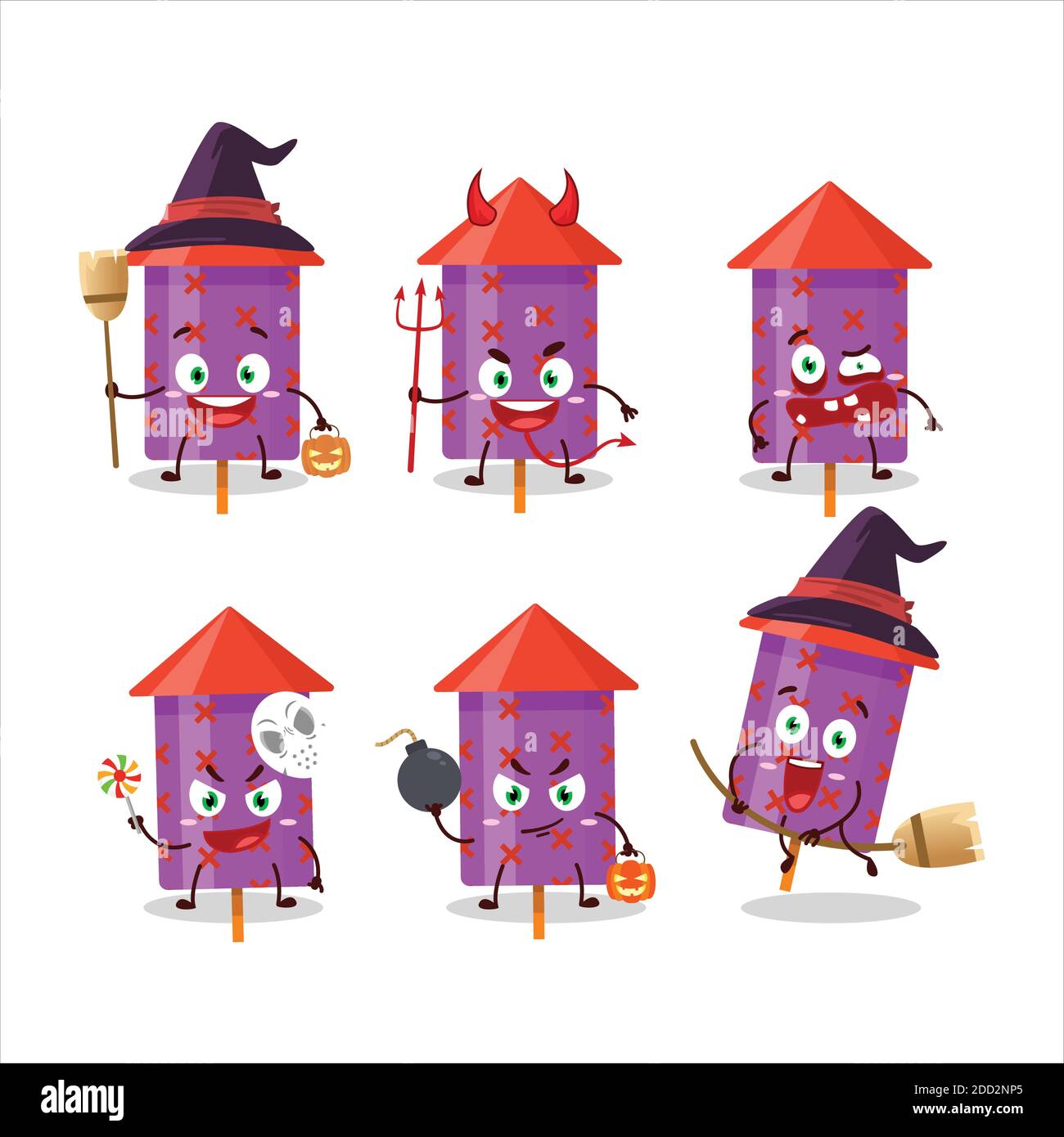 Halloween expression emoticons with cartoon character of purple ...