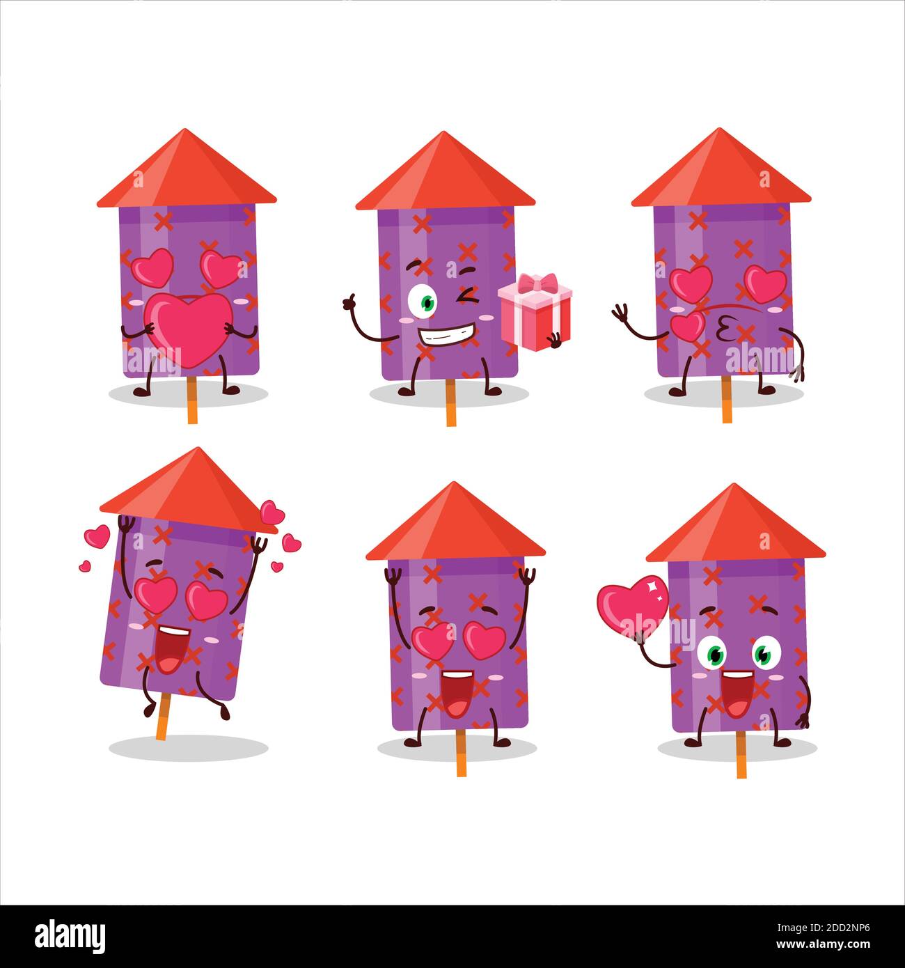 Purple firecracker cartoon character with love cute emoticon. Vector ...