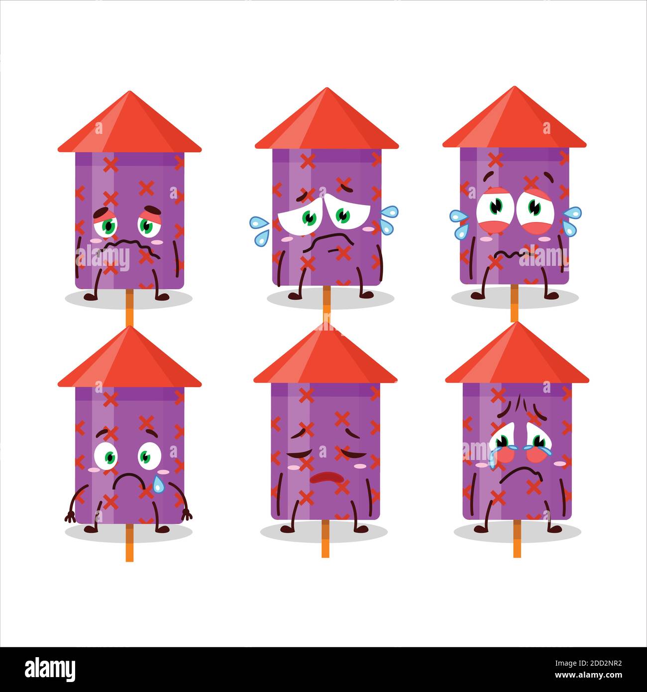 Purple firecracker cartoon character with sad expression. Vector ...