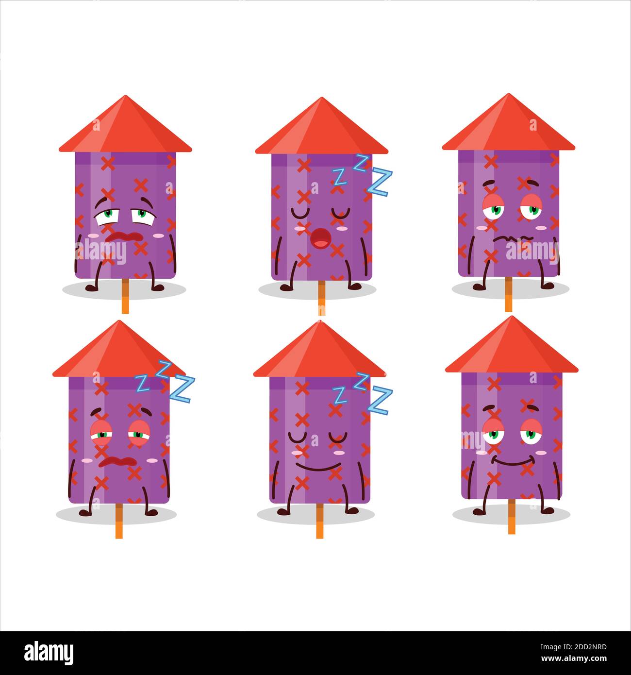 Cartoon character of purple firecracker with sleepy expression. Vector ...