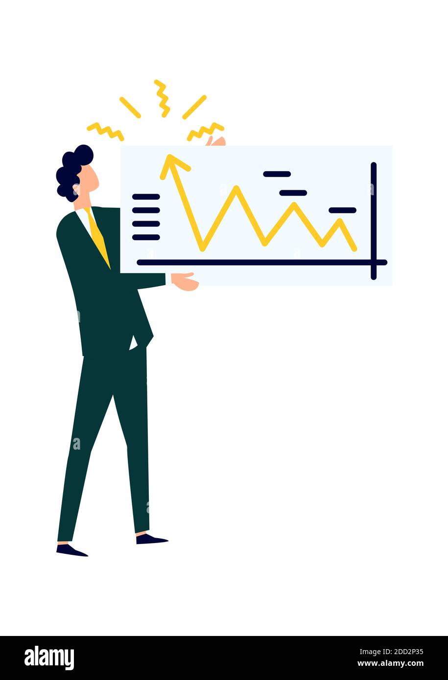 Man holding a big poster with a graph of growth, presentation of an ...