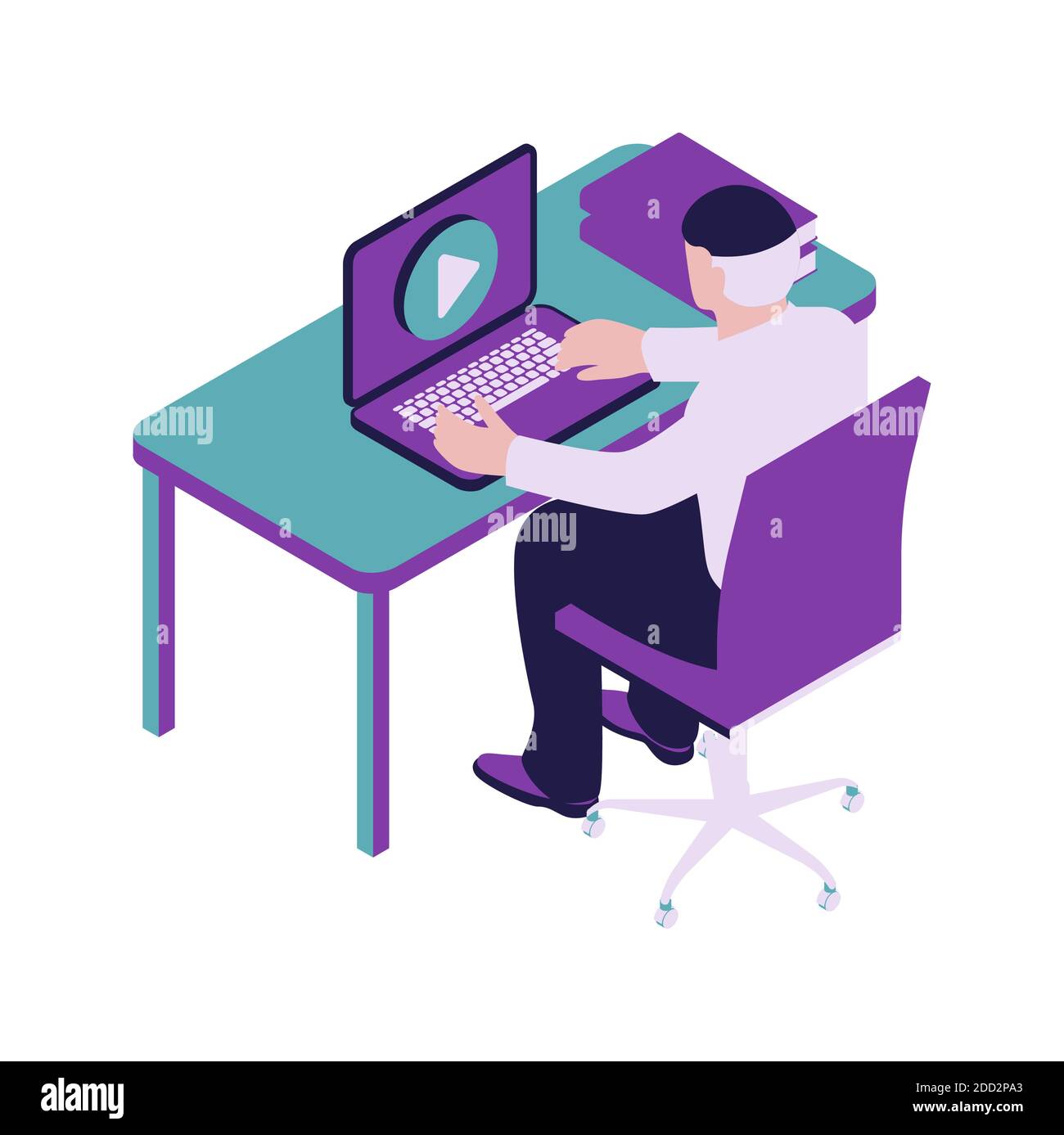 Businessman sitting in office chair, rear view, cartoon vector ...