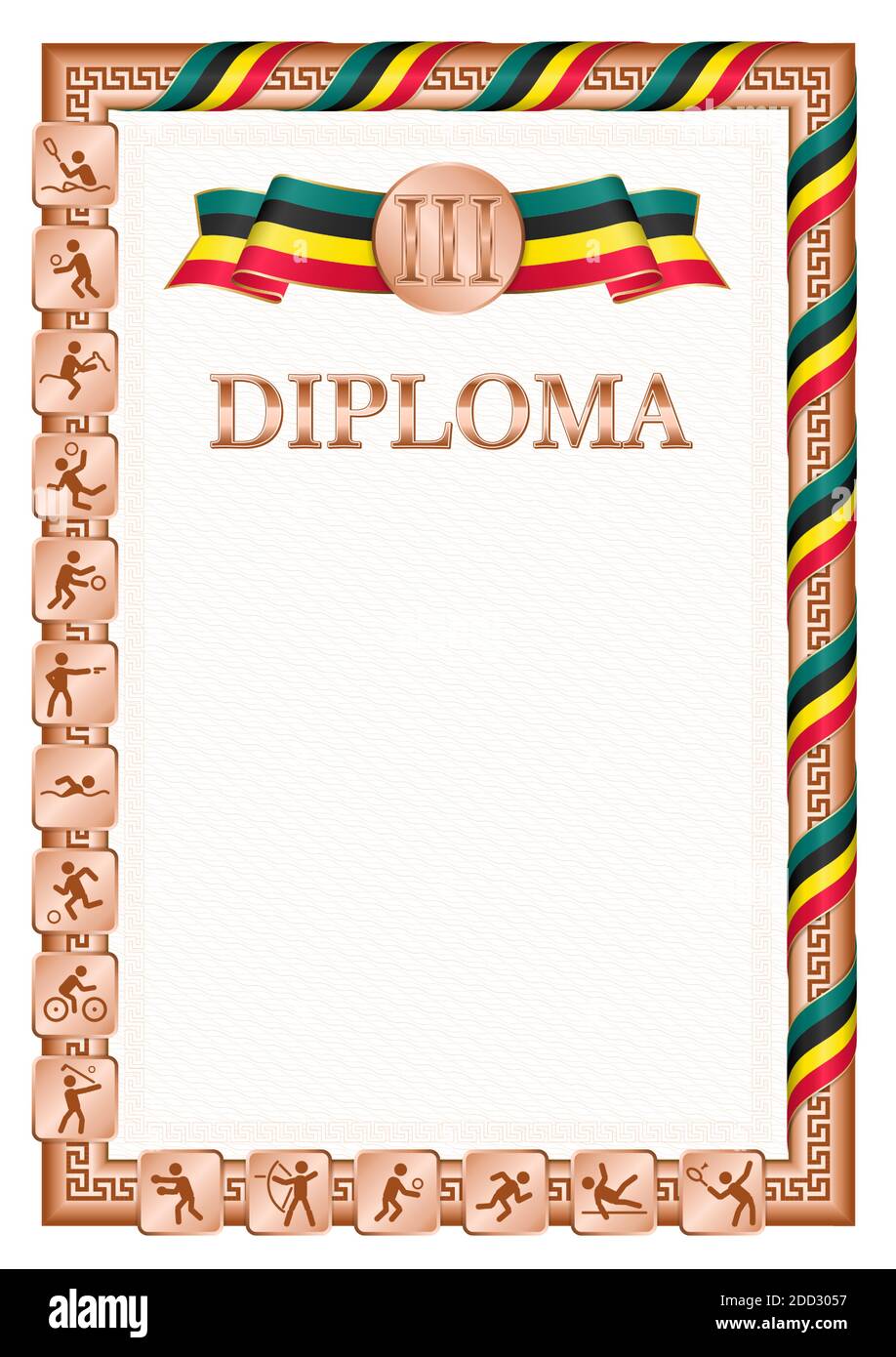 Vertical diploma for third place in a sports competition, bronze color ...