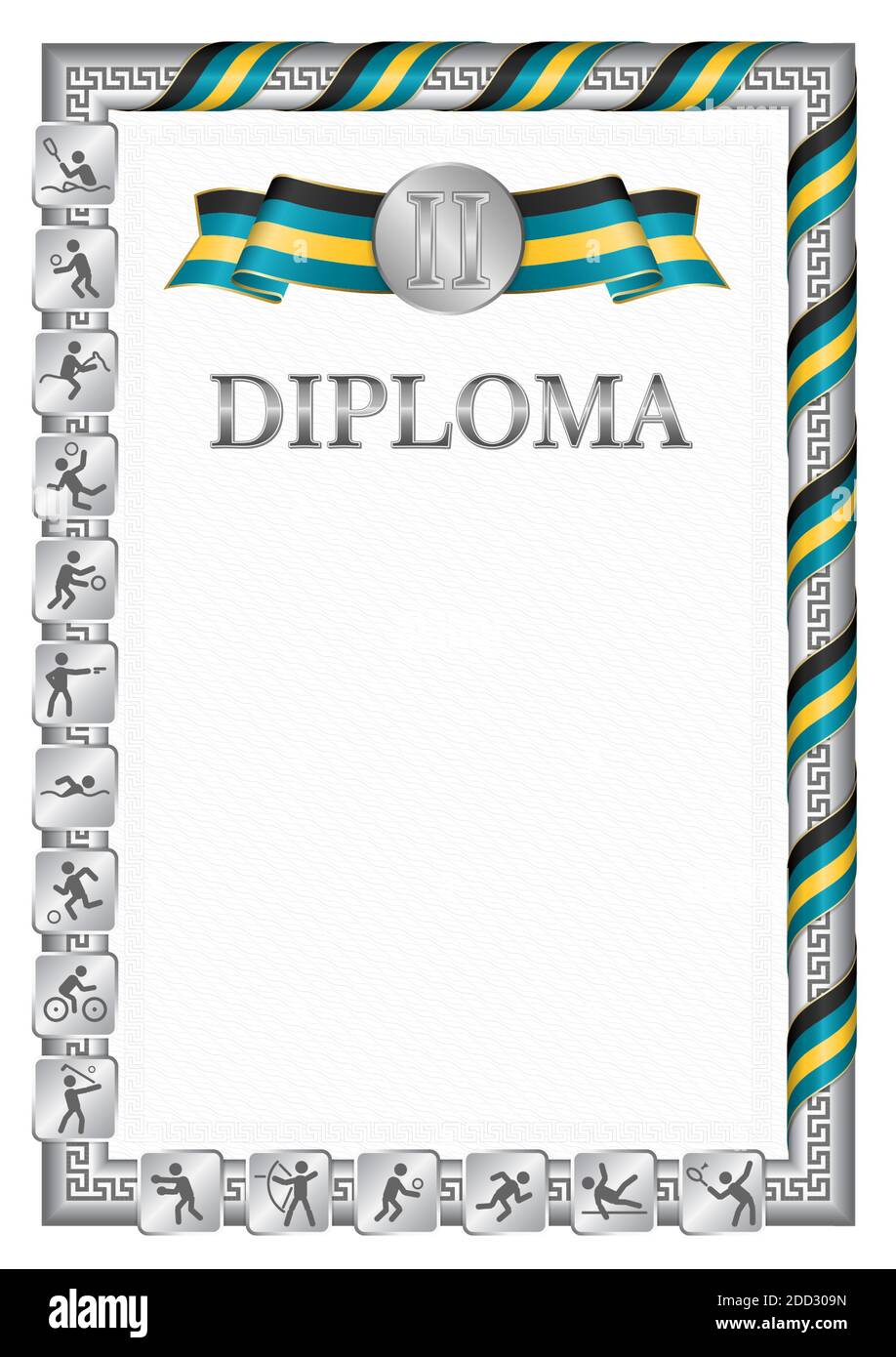 Vertical diploma for second place in a sports competition, silver color ...