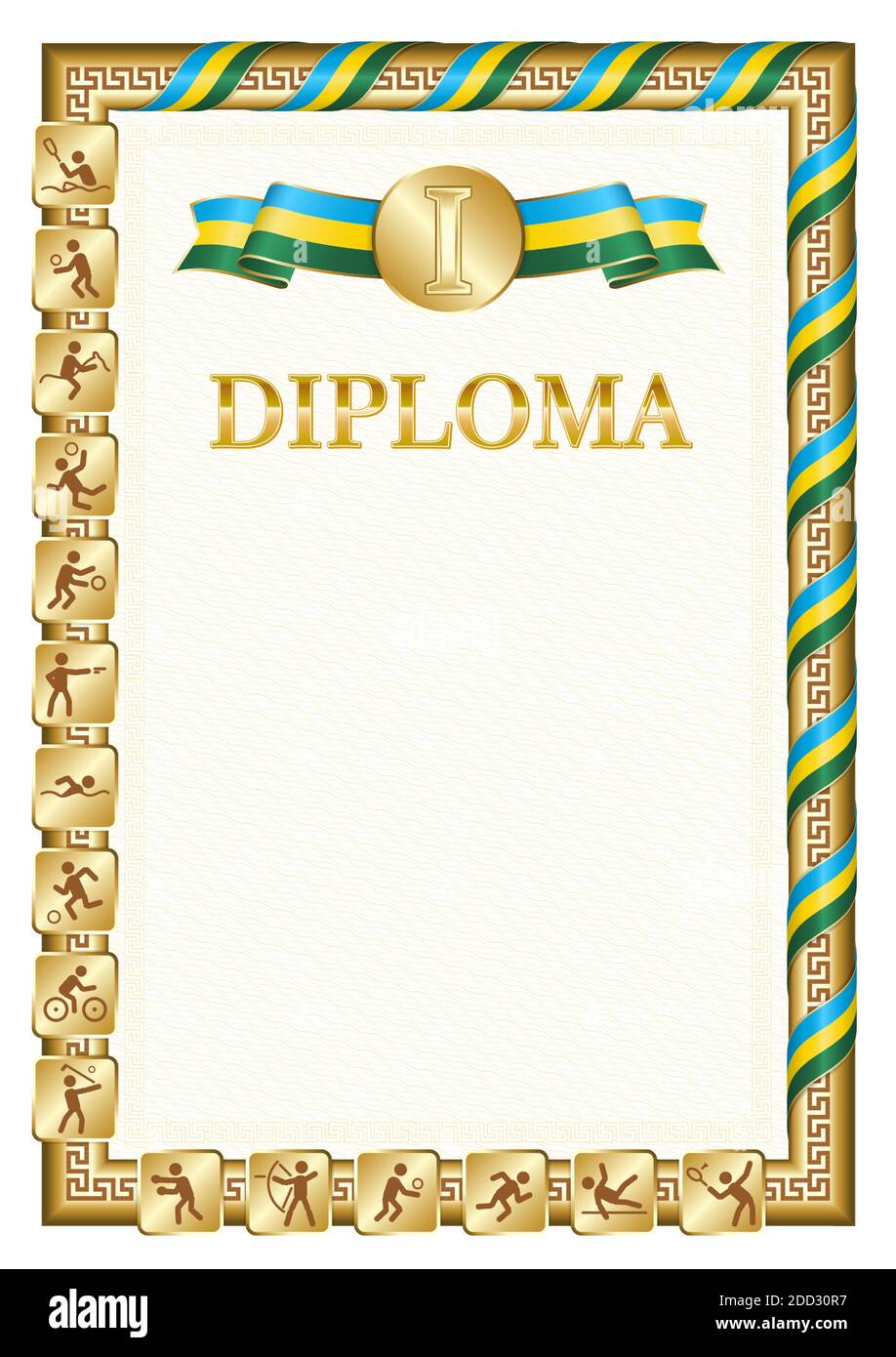 Vertical diploma for first place in a sports competition, golden color ...
