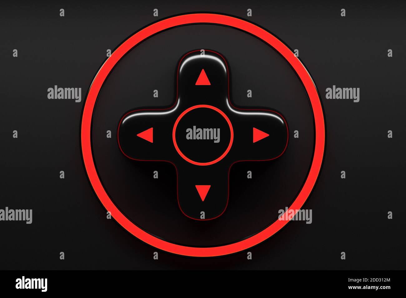 3d Illustration Keyboard Buttons Joystick Control Keys With Neon Red Light On Black Background