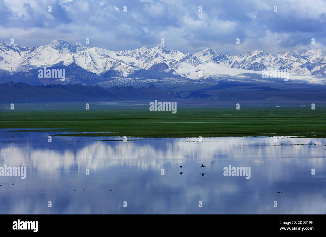 Reflections on the brook snow mountain Stock Photo - Alamy