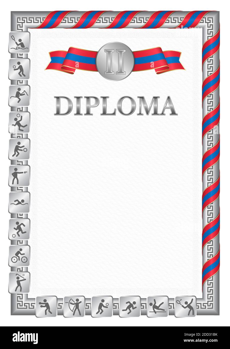 Vertical diploma for second place in a sports competition, silver color ...