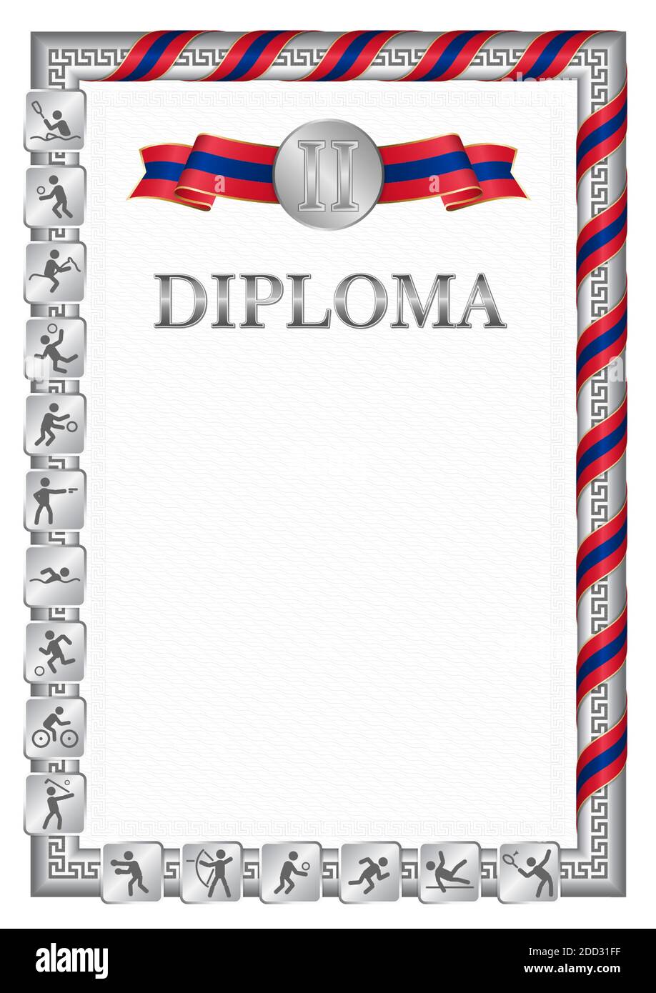 Vertical diploma for second place in a sports competition, silver color ...