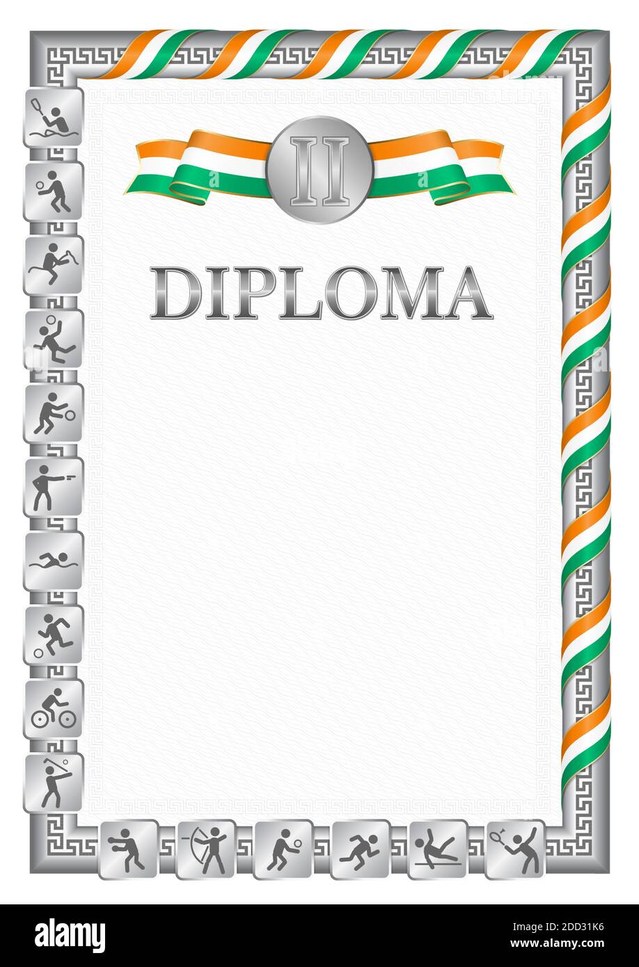 Vertical diploma for second place in a sports competition, silver color ...