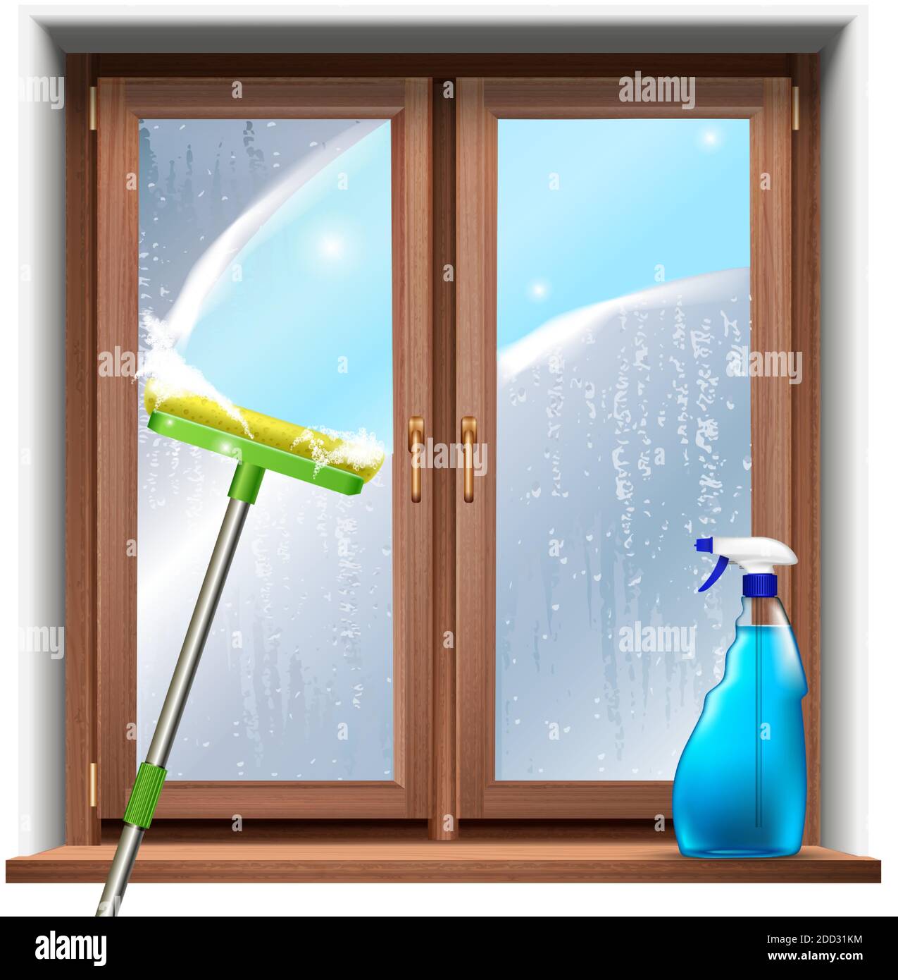 3d realistic vector washing of the windows background, with mop and ...