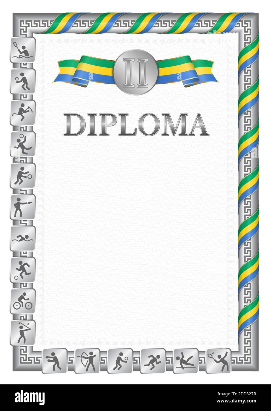 Vertical diploma for second place in a sports competition, silver color ...