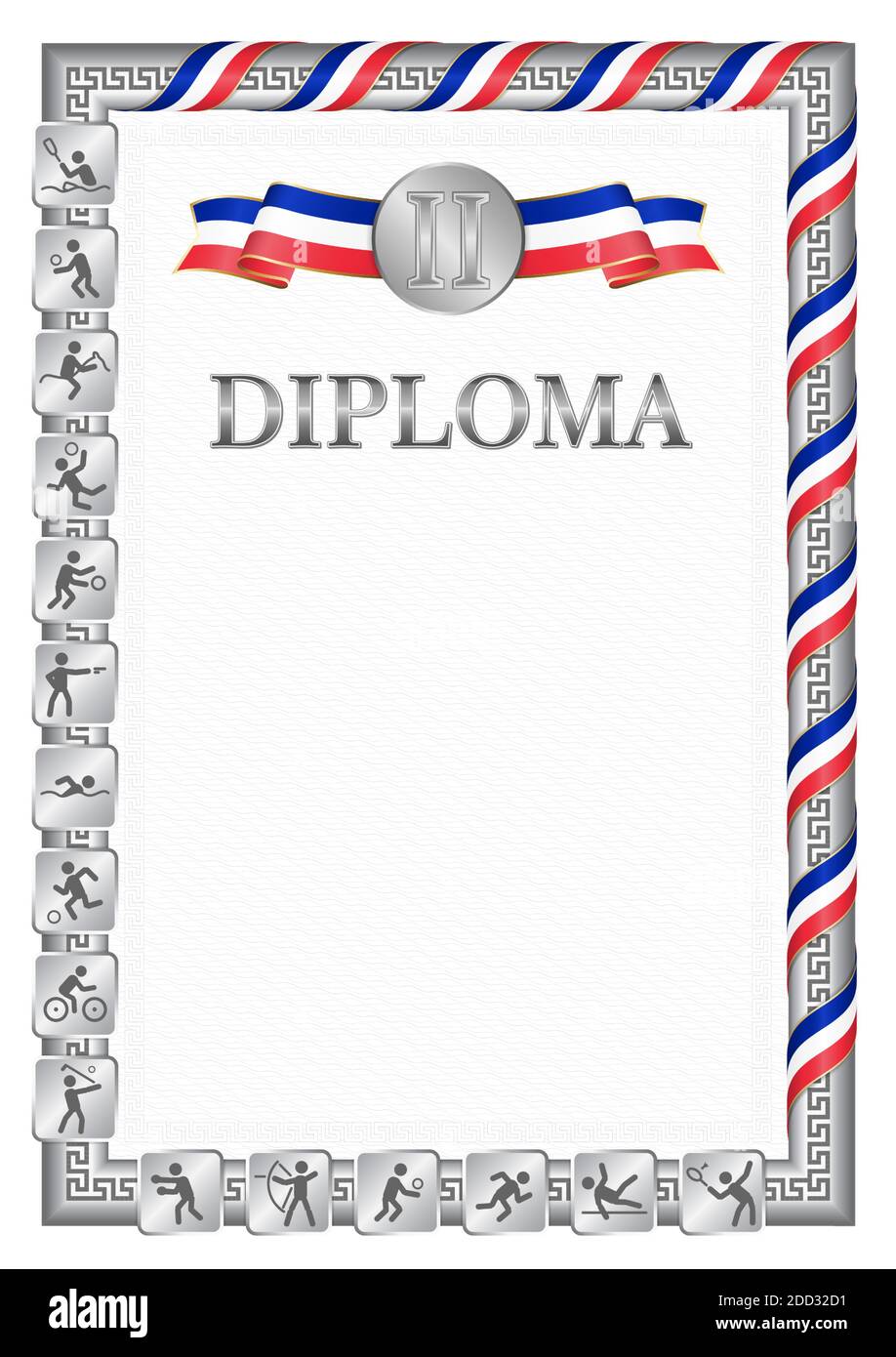 Vertical diploma for second place in a sports competition, silver color ...